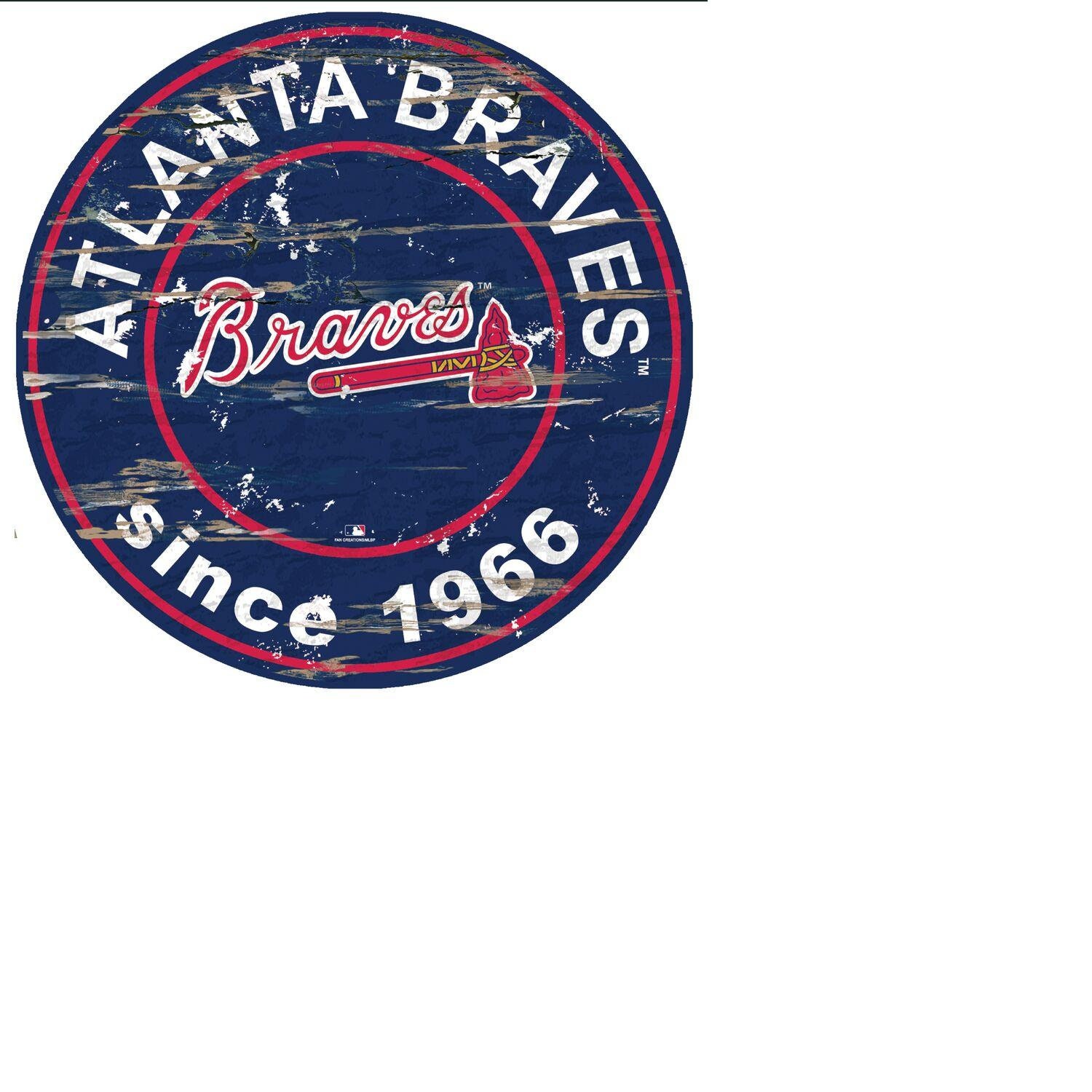 Atlanta Braves Round Distressed Established Wood Sign 24 | Etsy