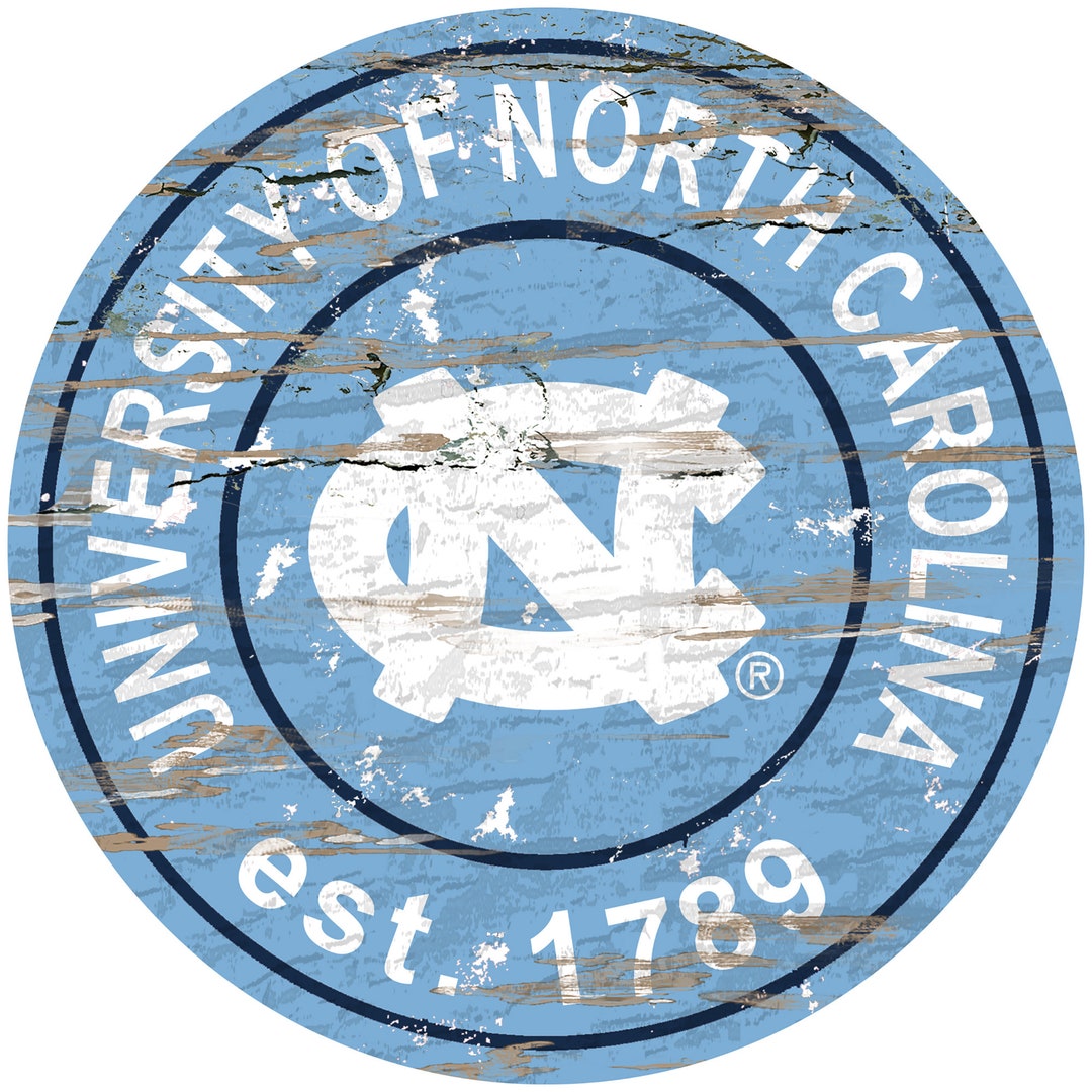 NCAA University of North Carolina UNC Round Distressed Established Wood ...