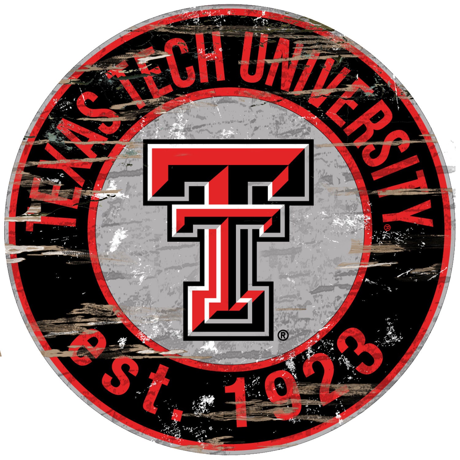 NCAA Texas Tech University Round Distressed Established Wood | Etsy