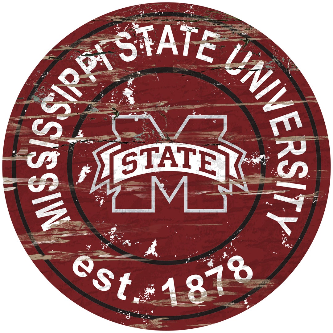 NCAA Mississippi State University Round Distressed Established Wood ...