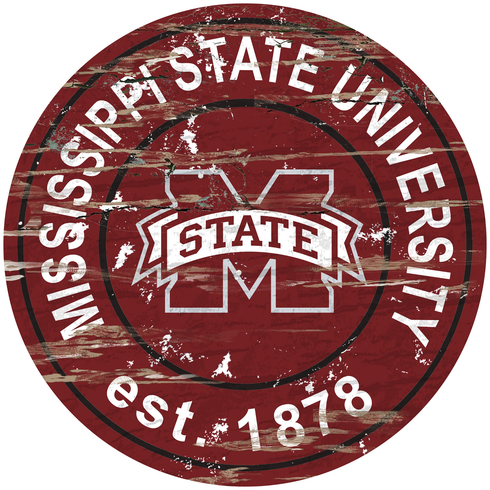 NCAA Mississippi State University Round Distressed Established Wood ...