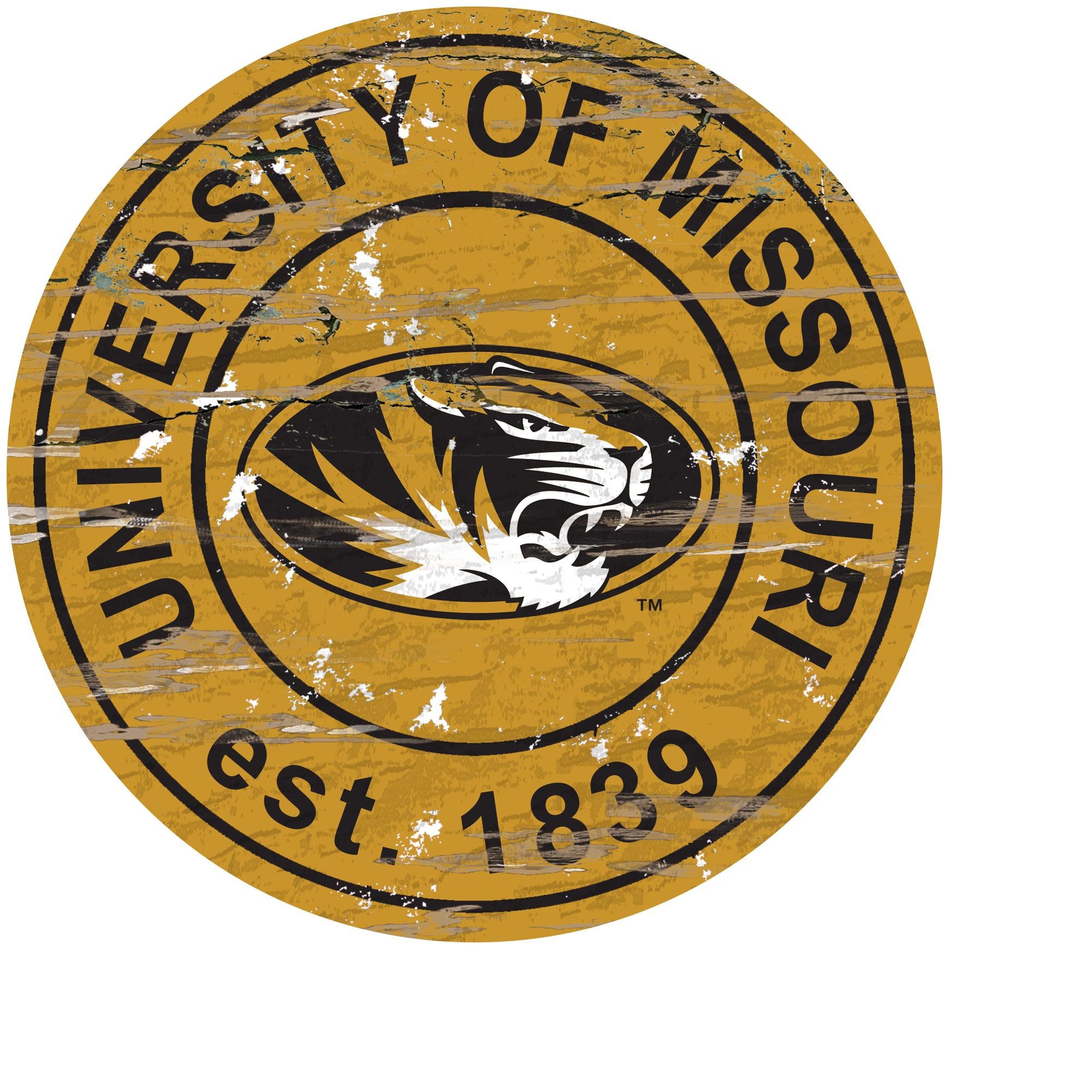NCAA University of Missouri Round Distressed Established Wood Sign 24 ...