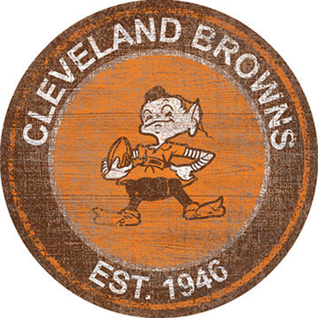 NFL Cleveland Browns Round Distressed THROWBACK Established Wood Sign ...
