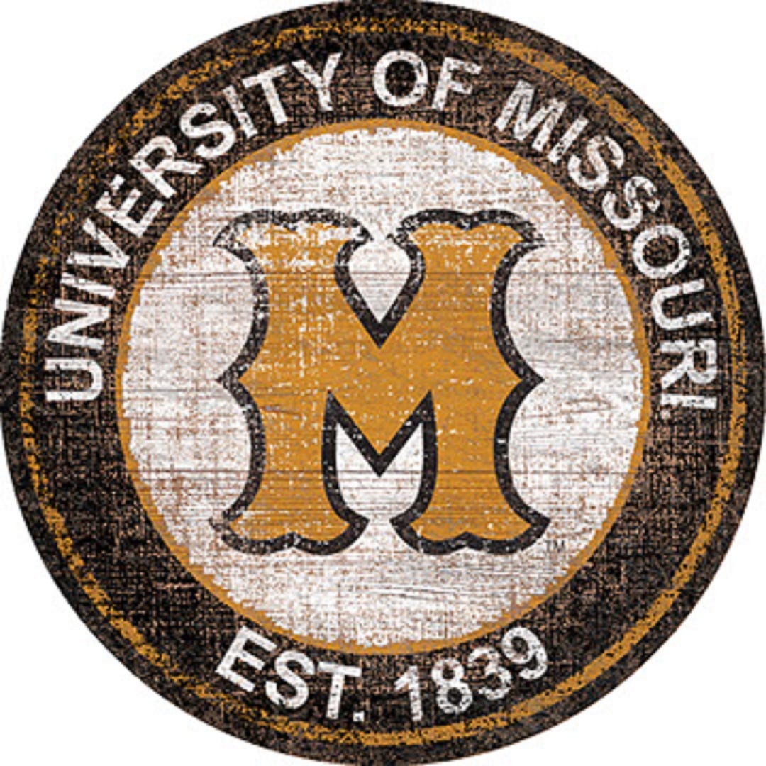 NCAA University of Missouri Round Distressed Historic Established Wood ...