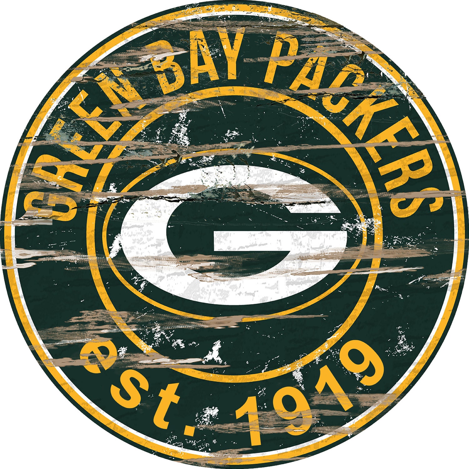 NFL Green Bay Packers Round Distressed Established Wood Sign 24 in ...