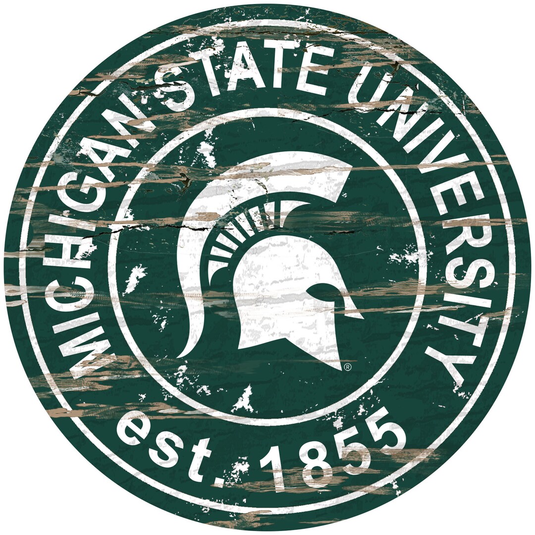 NCAA Michigan State University Round Distressed Established Wood Sign ...