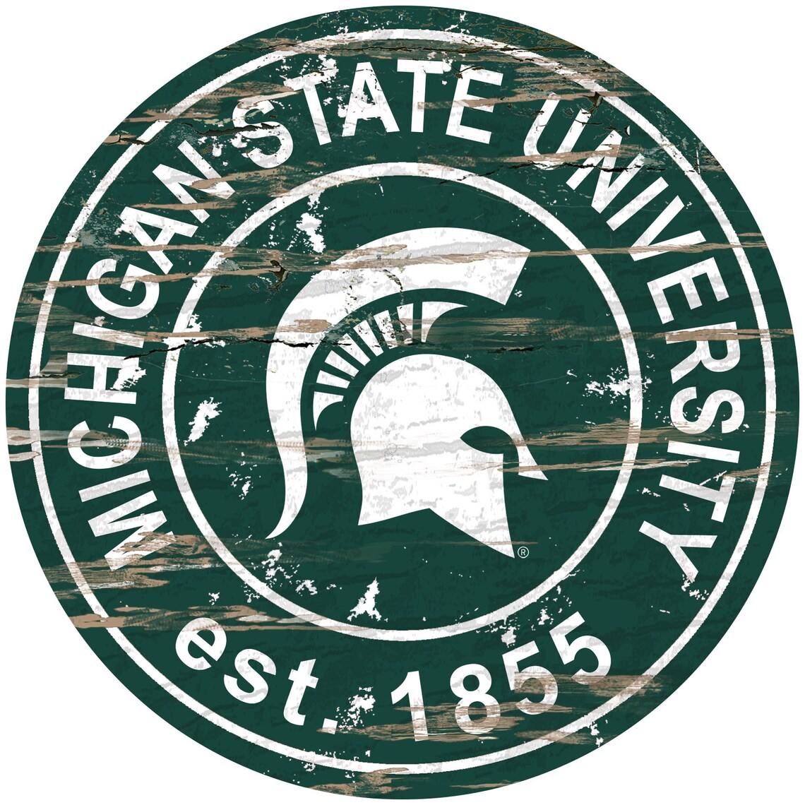 NCAA Michigan State University Round Distressed Established Wood Sign ...