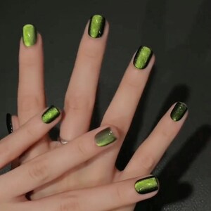 Handmade Starry Firefly Black Yellow Green Glass Bead Cat Eye Press on ...