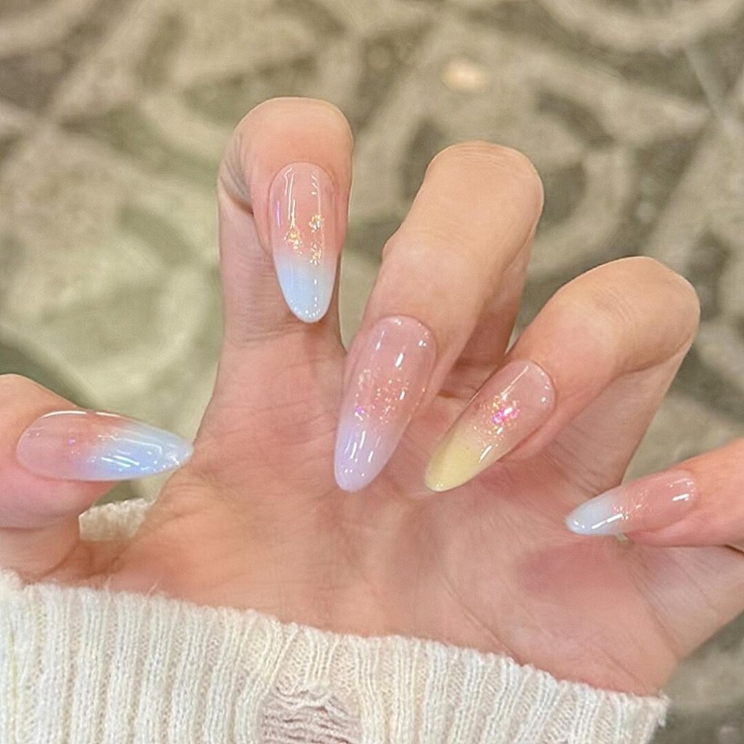 Handmade Sequin Dopamine Rainbow Ombre Press on Nails Ombre Nails ...