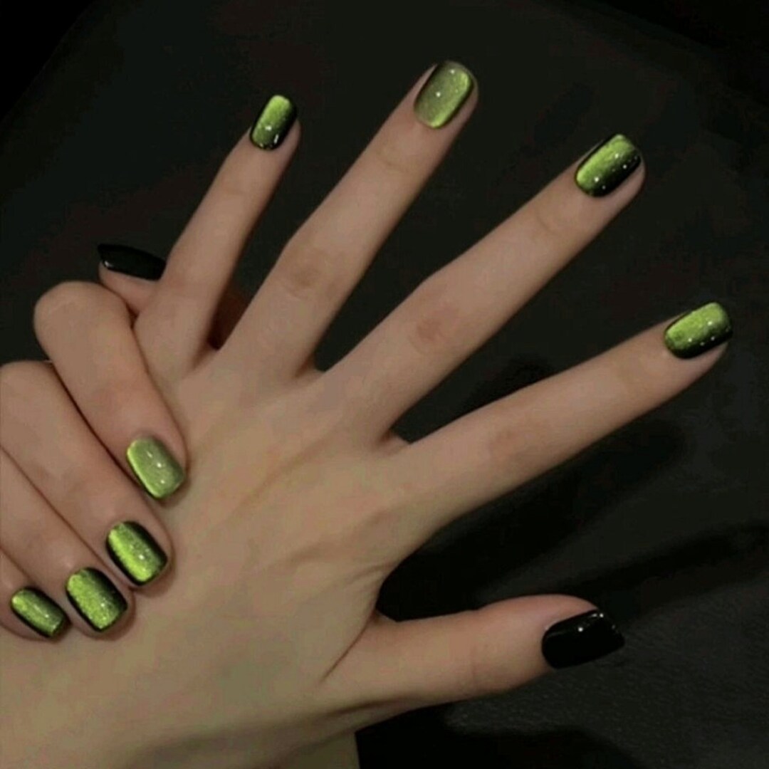 Handmade Starry Firefly Black Yellow Green Glass Bead Cat Eye Press on ...