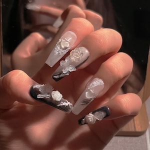 Handmade Black White Ombre Camellia Flower Butterfly Gypsum Press on ...