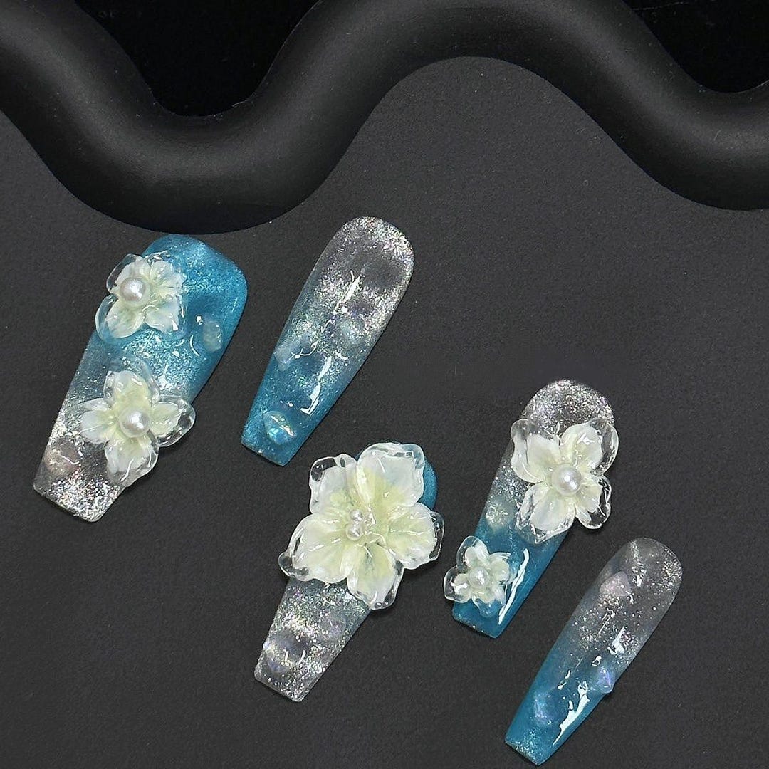 Handmade Jelly Sea Water Ripples Green-blue Glitter Craving Ice Flower ...