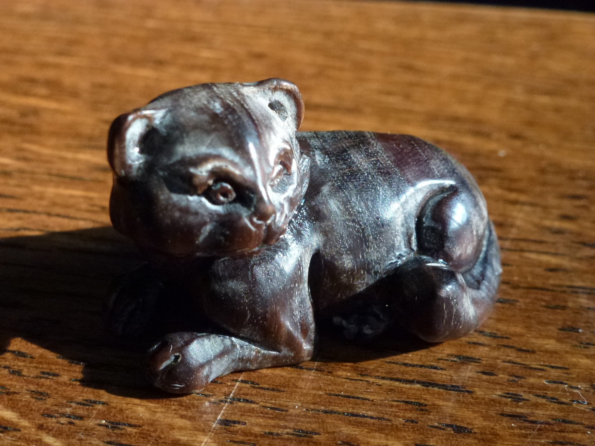 Carved Wood Netsuke Cat - Etsy