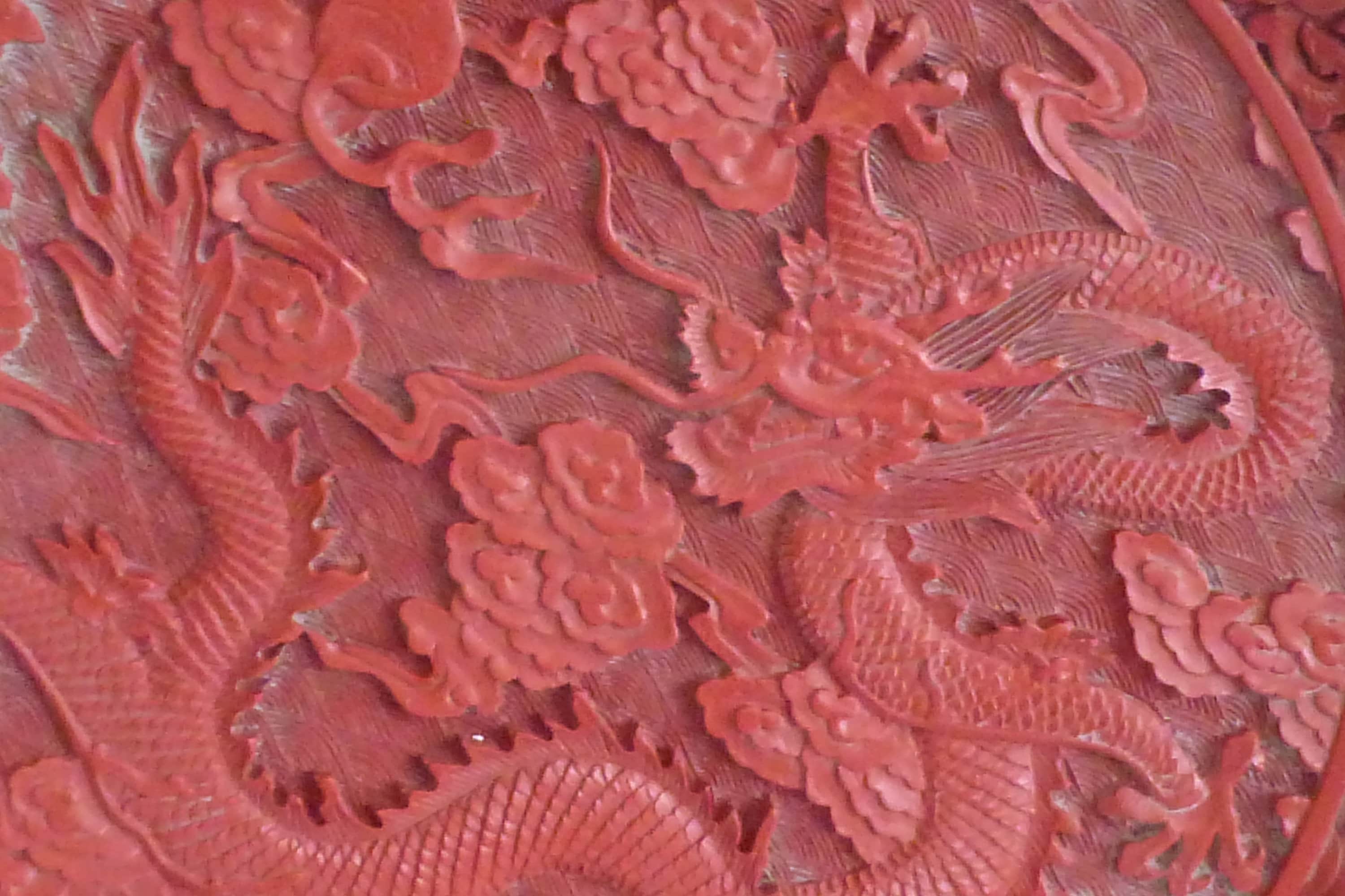 Qianlong Marked Cinnabar Dragon Plate - Etsy