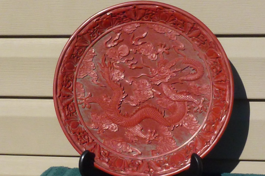 Qianlong Marked Cinnabar Dragon Plate - Etsy