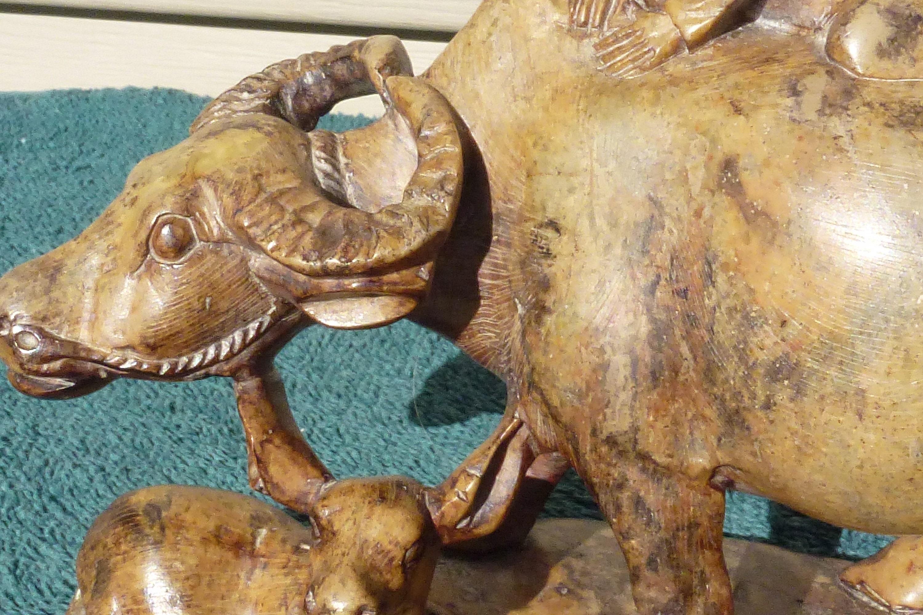Soapstone Water Buffalo, Calf and Boy Carving - Etsy