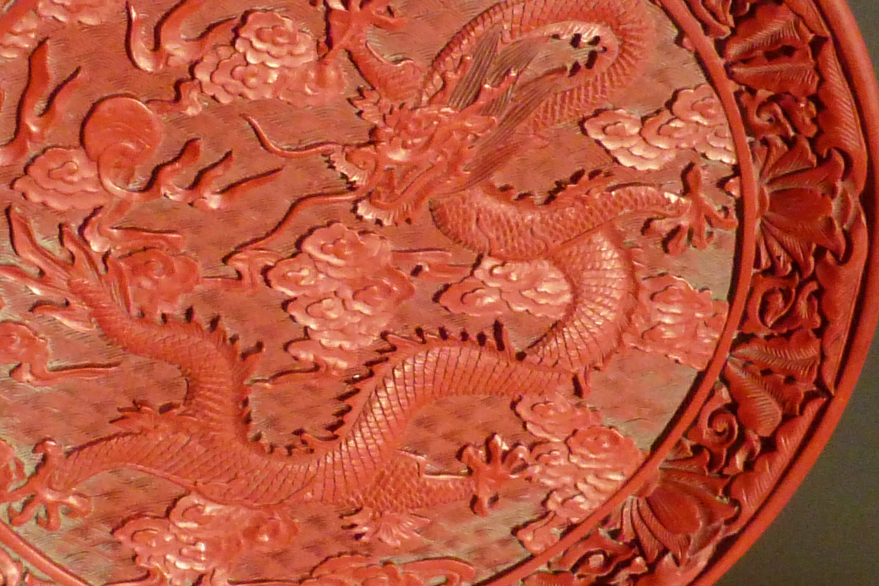Qianlong Marked Cinnabar Dragon Plate - Etsy