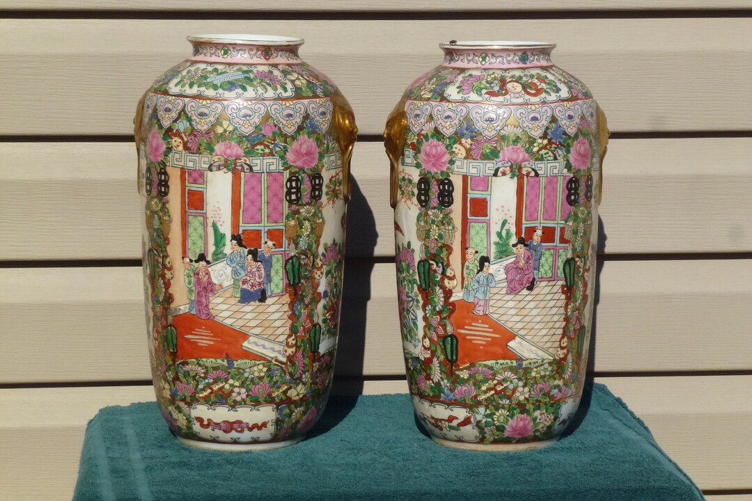 Pair Chinese Enamel Baluster Vases - Etsy