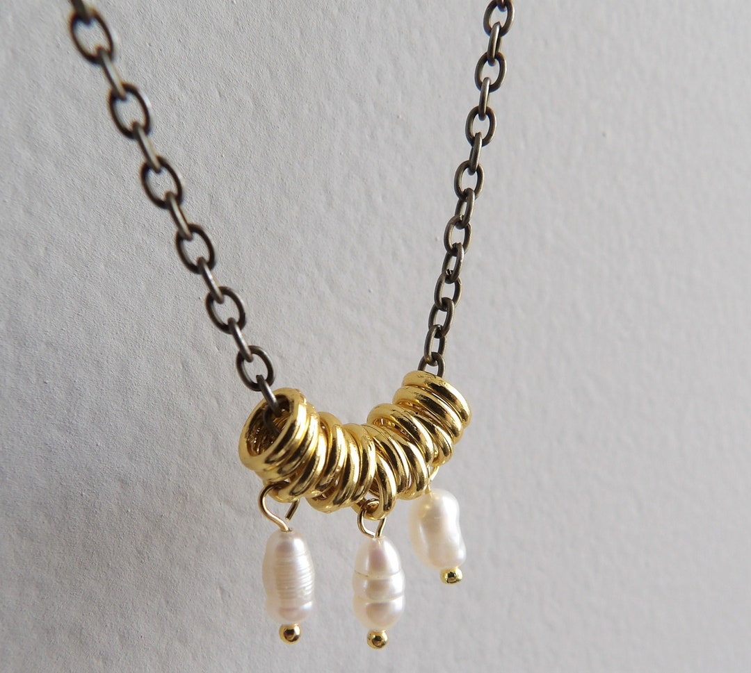 Rice Pearl Necklace Rustic Pearl Necklace White Pearl Necklace Boho ...