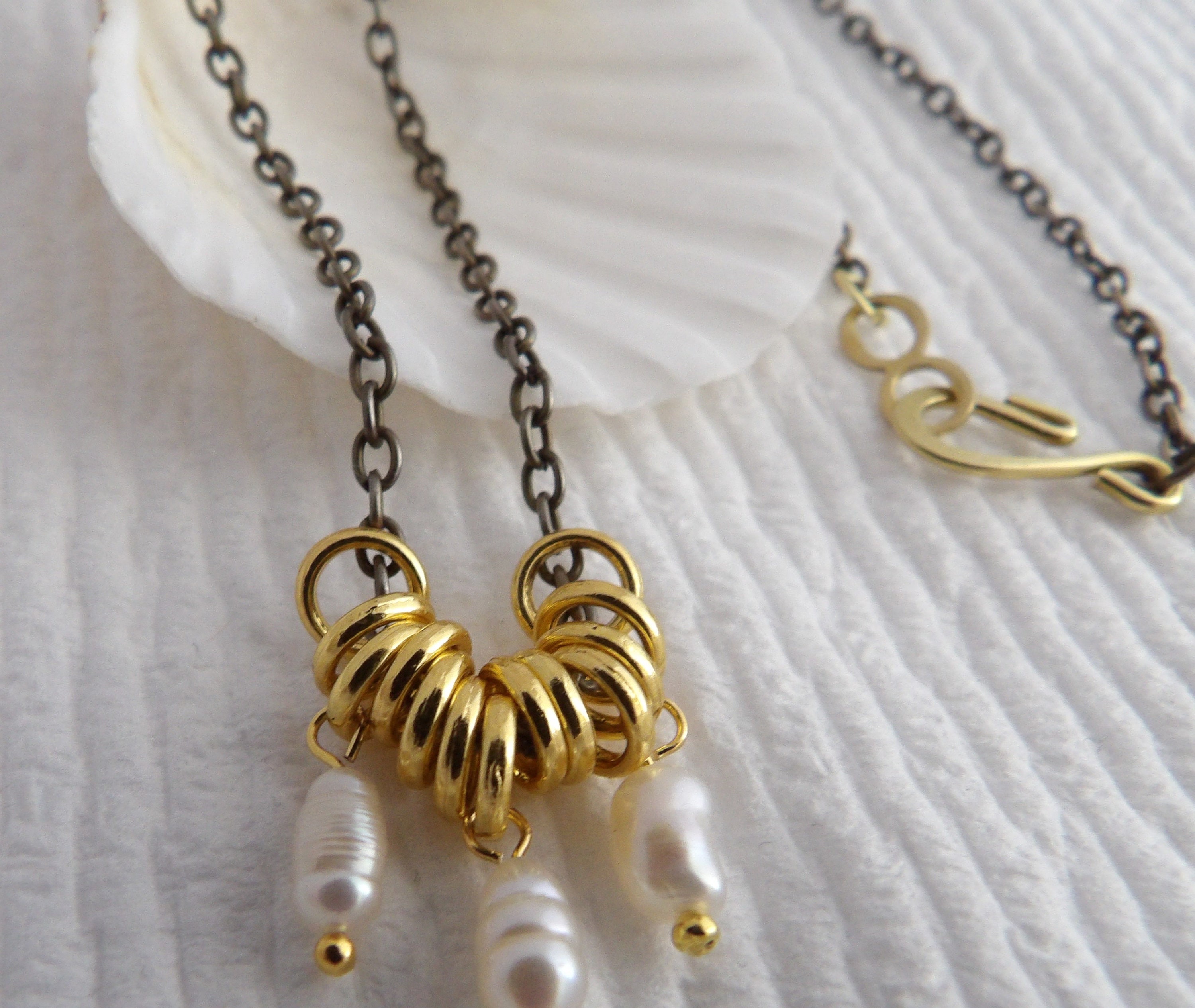 Rice Pearl Necklace Rustic Pearl Necklace White Pearl Necklace Boho ...