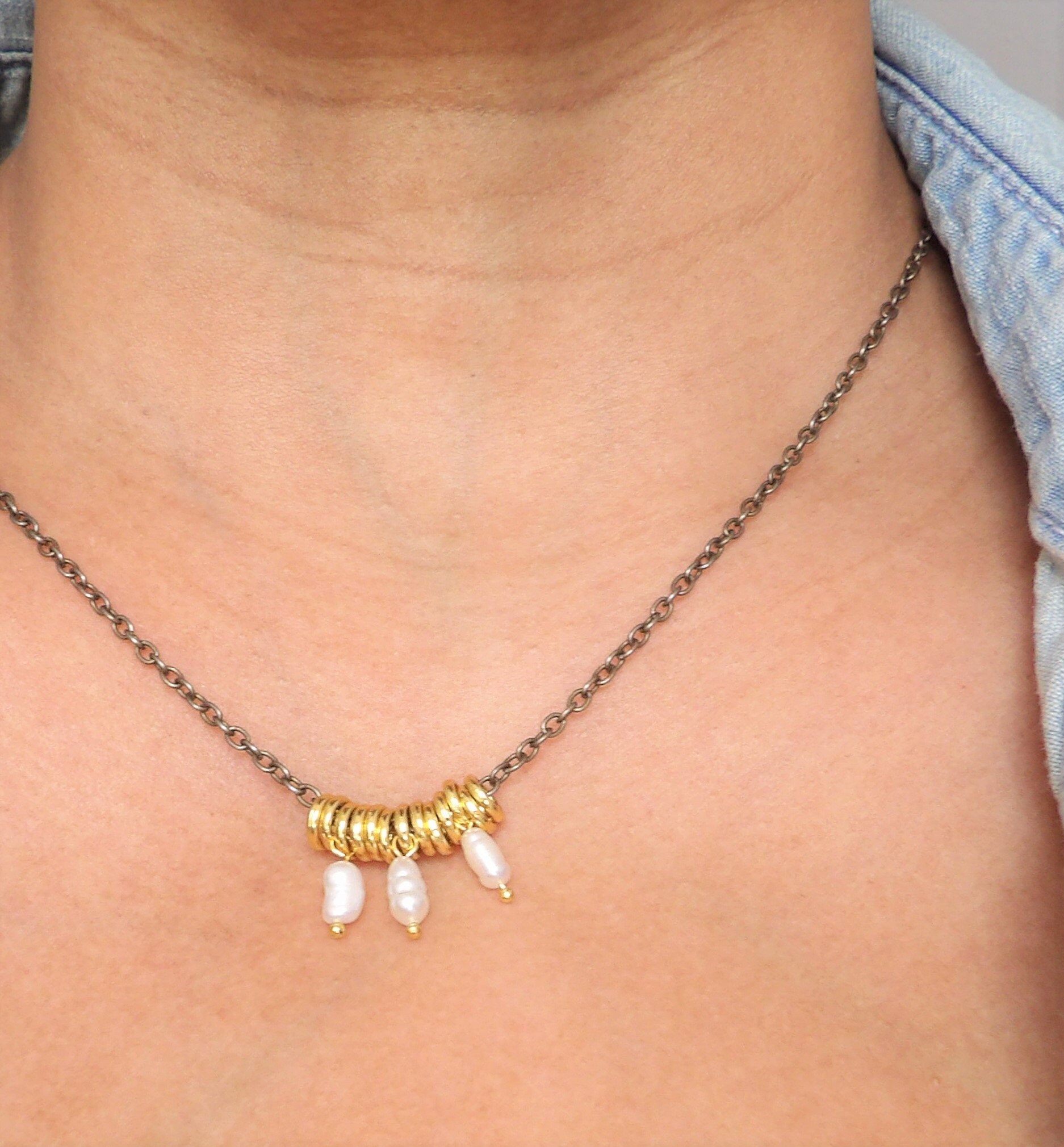 Rice Pearl Necklace Rustic Pearl Necklace White Pearl Necklace Boho ...