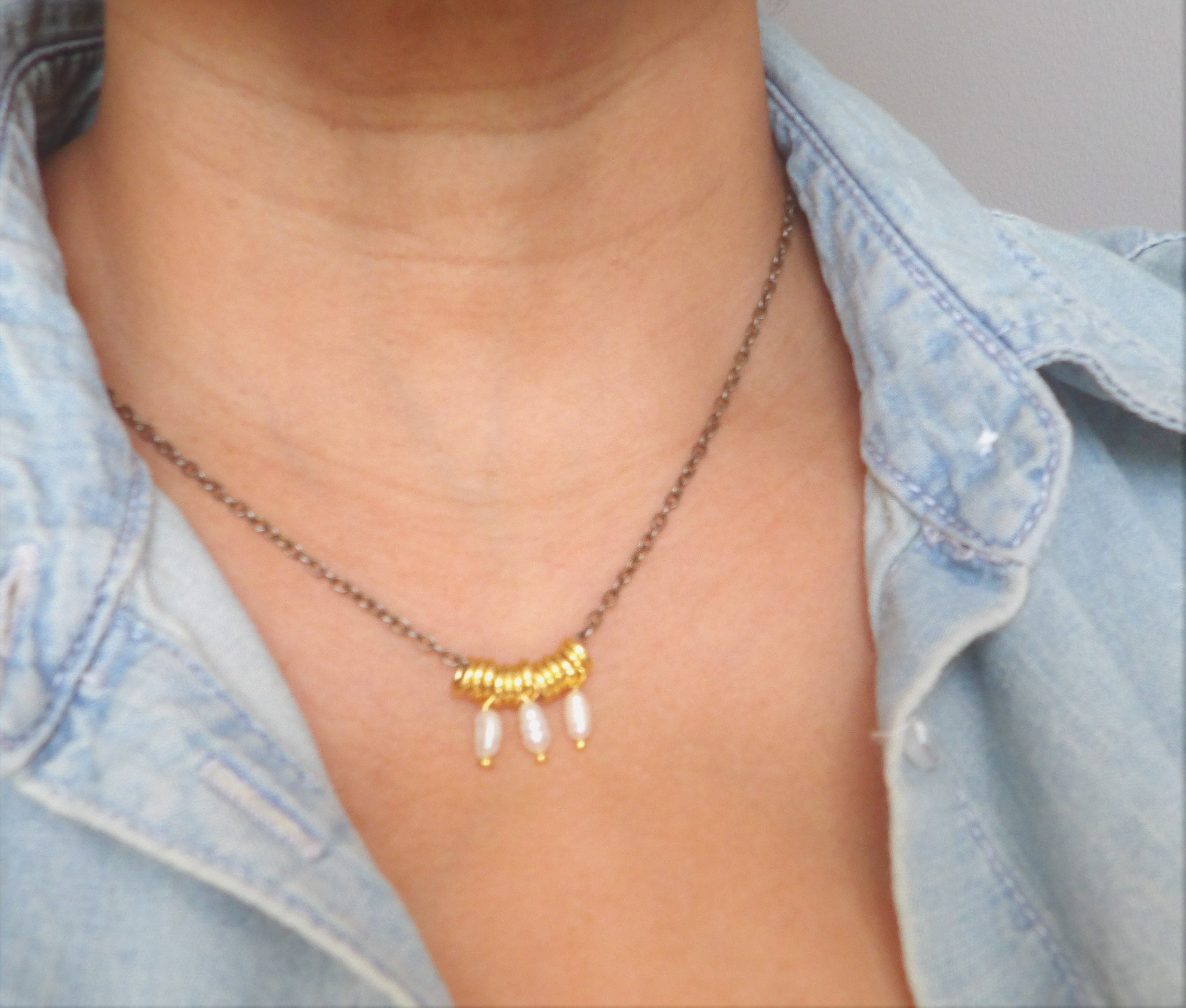 Rice Pearl Necklace Rustic Pearl Necklace White Pearl Necklace Boho ...