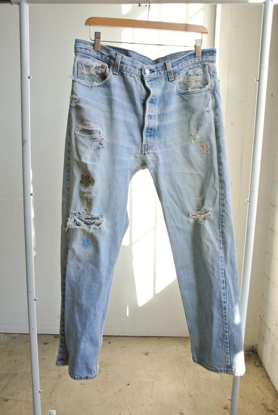 1980s Vintage Custom Patched Levi's 501 Made in USA J… - Gem