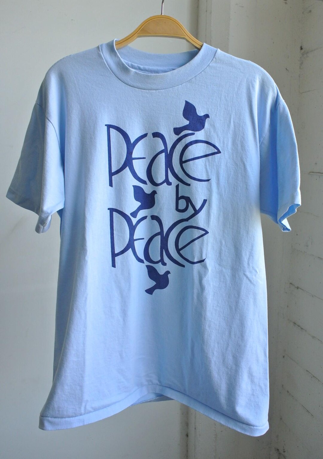 1990s Peace by Peace T-shirt – Baby Blue, Made in USA, Vintage Graphic ...
