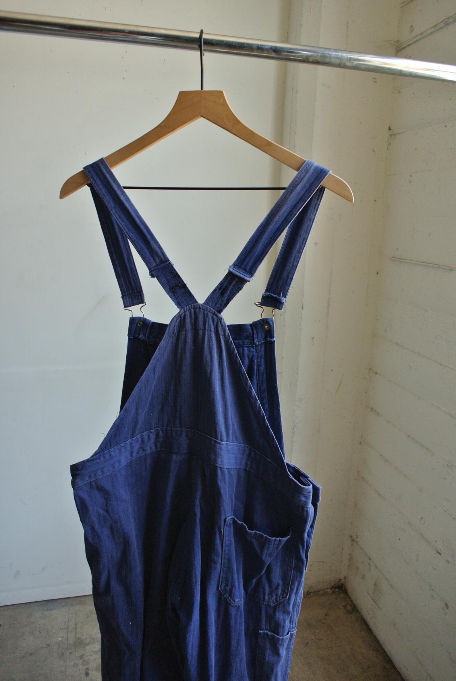1940s German Workwear Overalls – Navy Blue Cotton Twill, Paint Stains ...