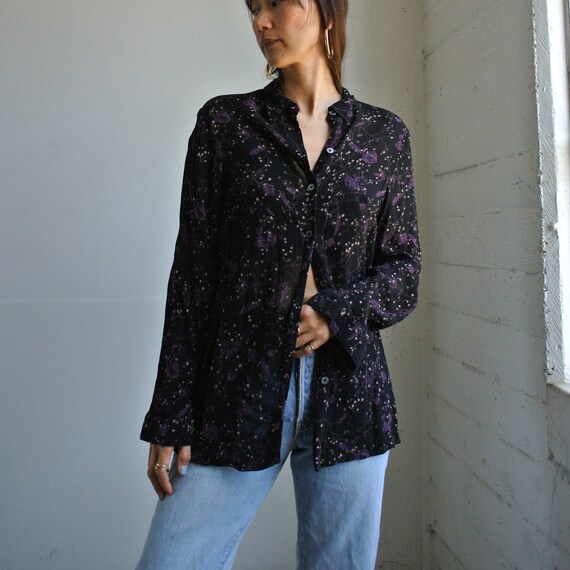 1990s Vintage Carole Little floral wrinkled blouse - Gem