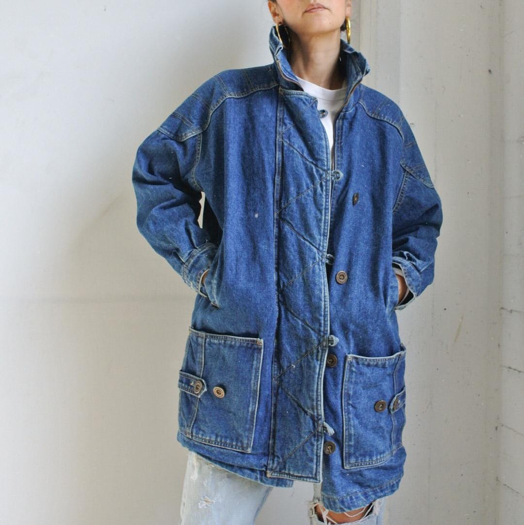 Vintage 1980s Oversized Denim Jacket With Unique Pleats and Multiple ...
