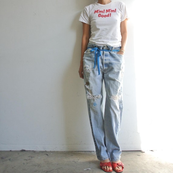 1980s Vintage Custom Patched Levi's 501 Made in USA J… - Gem