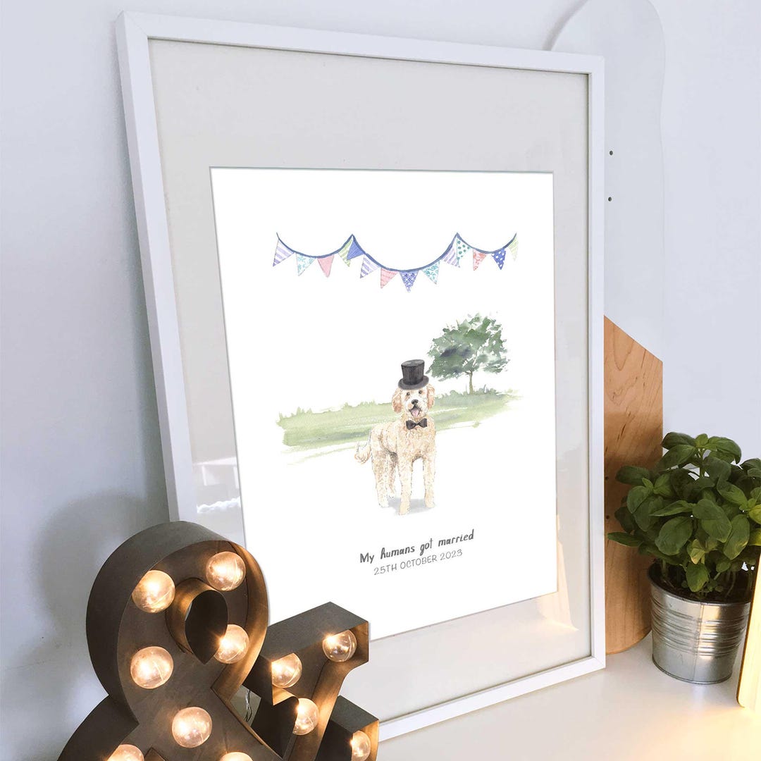 Personalised Cute Labradoodle Wedding Print, Couple Wedding Day Gift ...