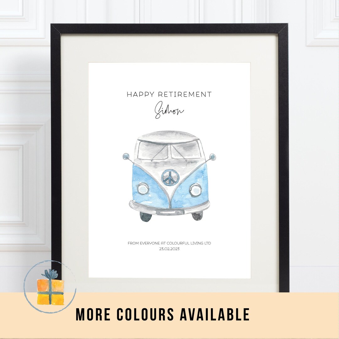 Personalised Retirement Print, Happy Retirement Gift, Camper Van Art ...