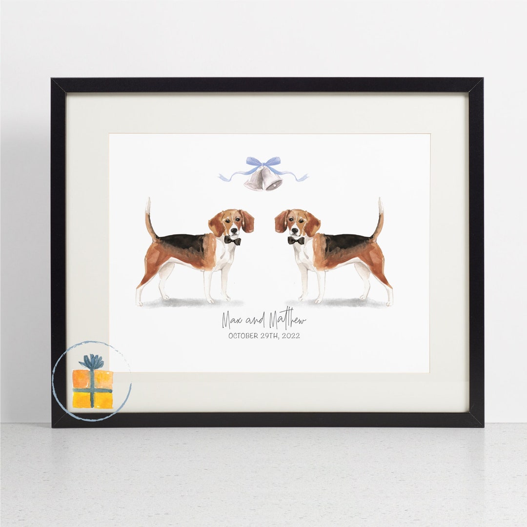 Personalised Beagle Couple Wedding Print, Engagement Gift, Anniversary ...