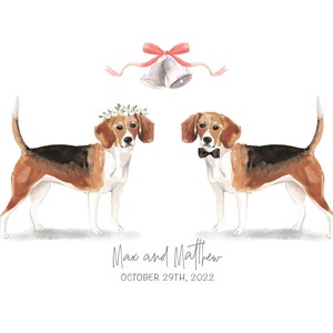 Personalised Beagle Couple Wedding Print, Engagement Gift, Anniversary ...