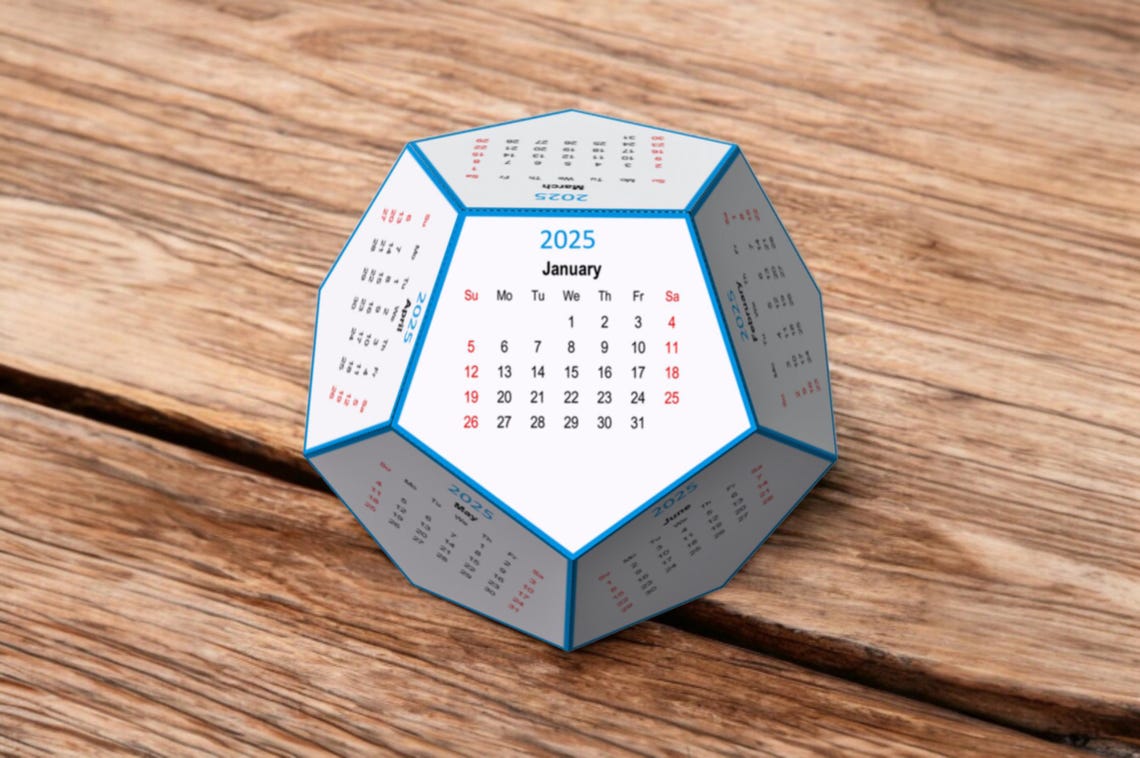 DIY Pentagon 2025 Calendar, Printable Desktop Template (PDF) - Etsy