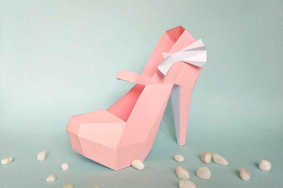 Diy Paper Model High Heel Shoe 3d Papercraft Instant Etsy