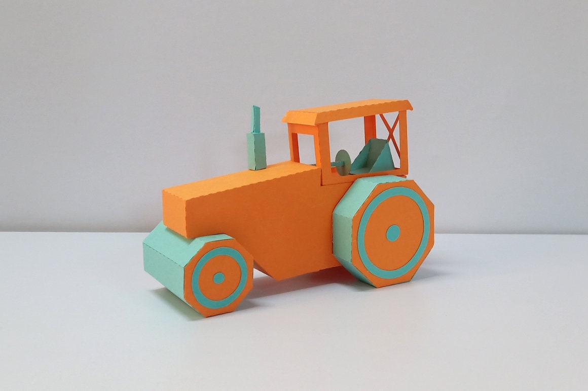 DIY Papercraft Road Roller, Low Poly 3D Model (pdf, Svg, Dxf, Eps, Png ...