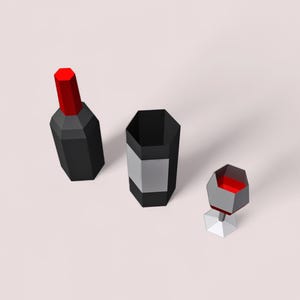 DIY Papercraft Wine Bottle With Wine Glass, Party Favor, Bottle Favor ...