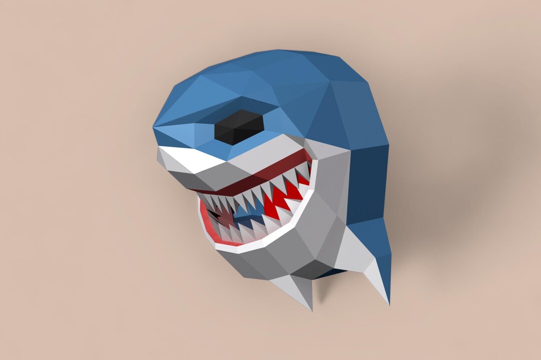 DIY Papercraft Shark Head Trophy, Papercraft Fish, 3d Wall Art ...