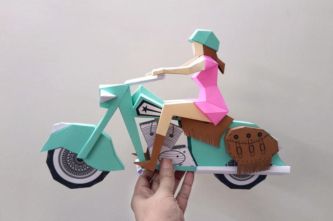 DIY Papercraft Motorbike With Lady Rider3d Papercraft DIY | Etsy
