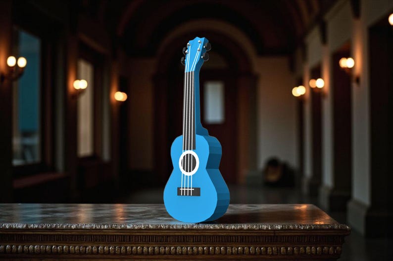 DIY Papercraft Ukulele Guitar, Papercraft Guitar, Small Guitar Pattern ...