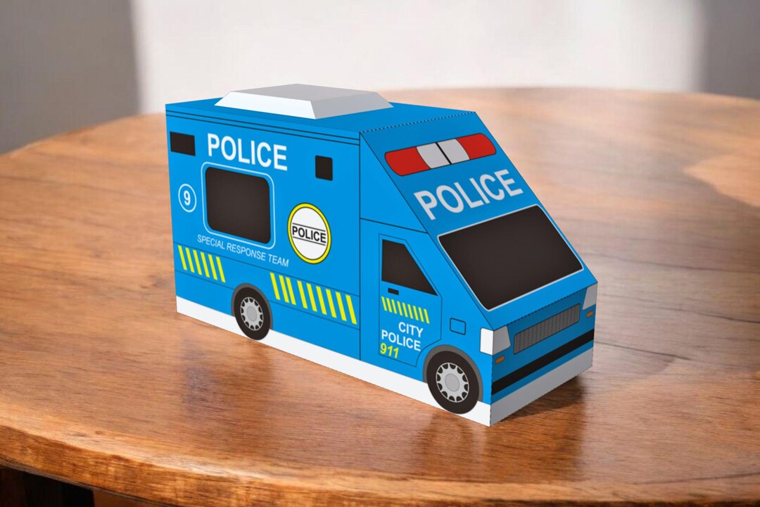 DIY Police Van Favor Box, 3d Papercraft Car, Police Gifts, Babyshower ...