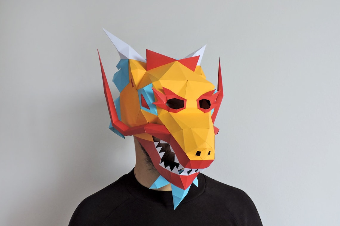 DIY Papercraft Chinese Dragon Mask, Lowpoly Halloween Costume (PDF) - Etsy