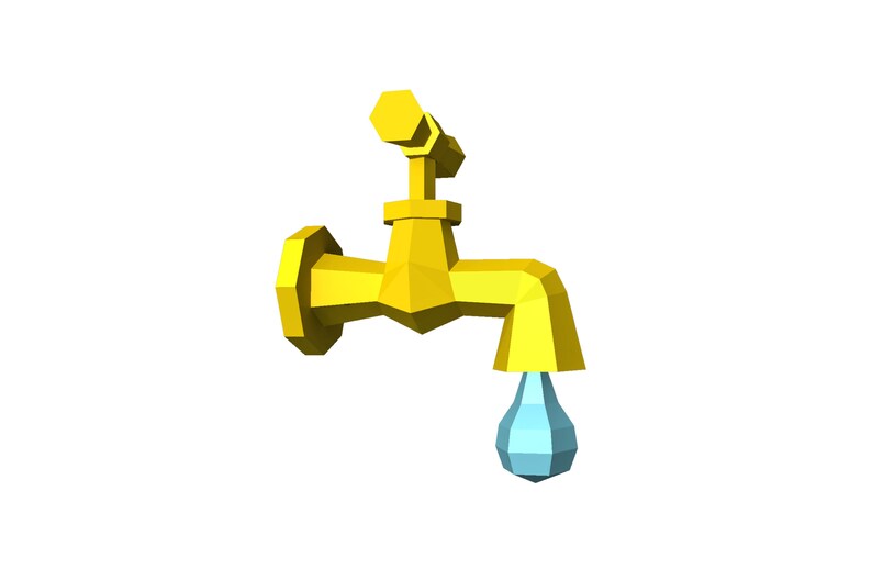 DIY Papercraft water tap modeltap with water droplowpoly | Etsy