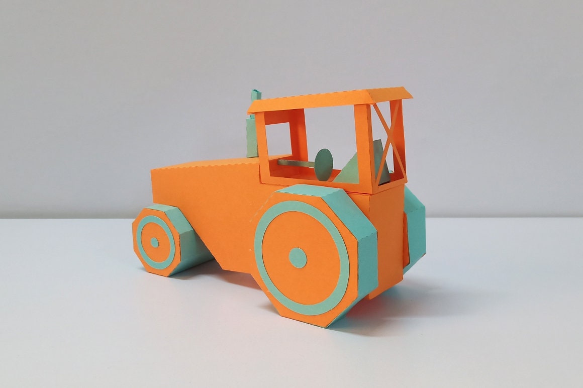 DIY Papercraft Road Roller, Low Poly 3D Model (pdf, Svg, Dxf, Eps, Png ...