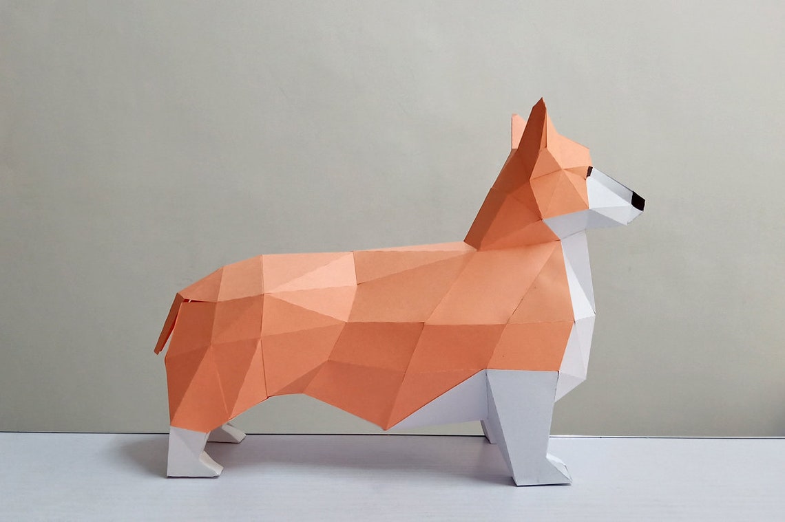 DIY Corgi Dog Papercraft Sculpturepaper Toyparty | Etsy
