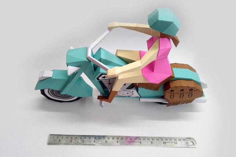 DIY Papercraft Motorbike With Lady Rider, 3D Lowpoly Model (digital ...