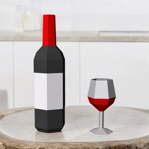 DIY Papercraft Wine Bottle With Wine Glass, Party Favor, Bottle Favor ...